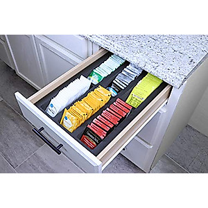 Polar Whale 2 Tea Bag Storage Deluxe Organizers Tray Drawer Bin Insert for Kitchen Home Office Condiments Packets Waterproof Washable Black Foam 6 Compartment 12.6 X 17.9 Inches