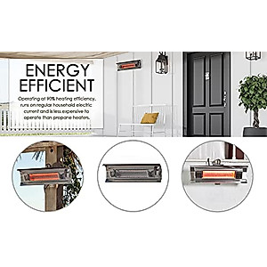 Fire Sense 02110 Wall Mounted Infrared Patio Heater 1500 Watts Weatherproof Lightweight for Indoor Outdoor Use 6 Foot Non Retractable Electrical Cord Mounting Bracket - Stainless Steel