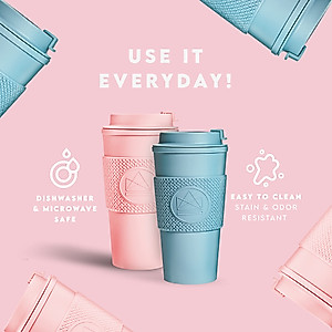 Neon Kactus - Double-Walled Coffee Cup, Reusable Coffee Cup with Resealable Lid, Food-Grade Silicone Seal and Sleeve, Insulated Coffee Tumbler, Super Sonic & Pink Flamingo, 16oz, 2pk