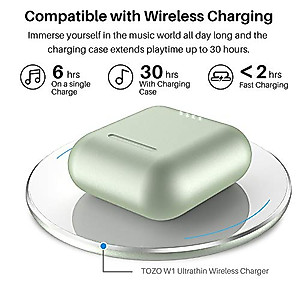 TOZO T6 Protective Silicone Case Green & TOZO T6 True Wireless Earbuds Bluetooth Headphones Green