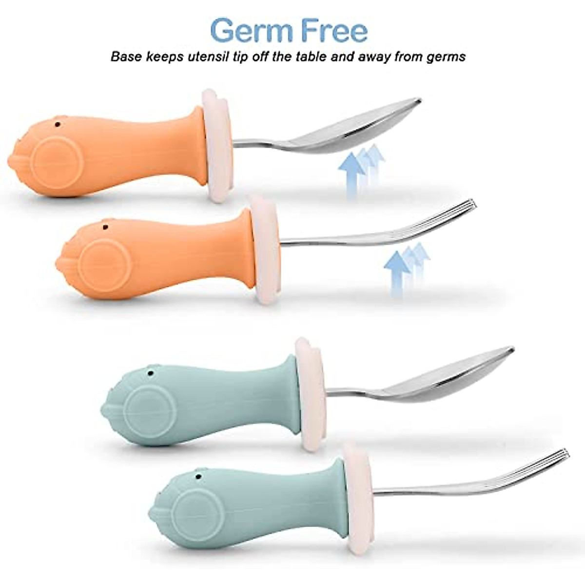 CAROMOLLY Toddler Utensils, Toddler Fork and Spoon Set Stainless Steel Toddler Silverware Set with Suction and Anti-Dropping Chain, Baby Utensils with Case On-The-Go 2 Pcs Green