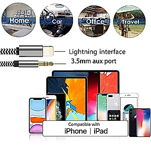 [Apple MFi Certified] iPhone AUX Cord for Car Stereo, 3.3ft Lightning to 3.5mm Audio Cable Compatible with iPhone 13/12/11/XR/XS/X/8/7/6/iPad to Car Home Stereo Speaker Headphone (Nylon Braided)