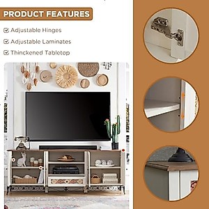 OKD Boho TV Stand for TVs Up to 85 inches, 28" Tall Highboy Entertainment Center w/Barn Door, 75" Large Wood Rustic TV Console Cabinet w/Adjustable Shelves for Living Room, Antique White