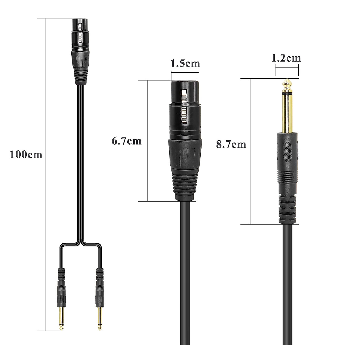 QIANRENON XLR Female to Dual TS 1/4 Stereo Splitter Cable 3-Pin XLR to Dual 6.35mm Mono Y Splitter Conversion Extension Audio Cable,for Microphone Guitars Amplifier Mixer,1m/3.2ft