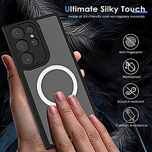 YMHML for Samsung Galaxy S23 Ultra Magnetic Case, Galaxy S23 Ultra Case with Camera Cover, Translucent Matte Back Anti-Fingerprint Shockproof Phone Case Compatible with Wireless Charger