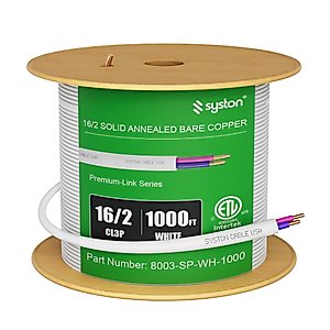 Syston Cable Technology 16/2 LED Lighting Dimmer Dimming Luminaire Control Wire Cable,16 AWG 2 Conductors Solid Bare Copper Unshielded Plenum Rated CMP CL3P FT6, for Ballast Wiring and Connection