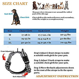 Coohom No Pull Dog Harness with Handle and Two Leash Attachments,Adjustable Outdoor Pet Harness with Reflective Oxford Material for Small Medium Large Dogs (L, Pink 3 Buckles)