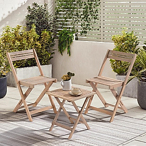 SUNSITT Patio Furniture Set 3 Piece Acacia Wood Bistro Table and Chairs Set of 2 Outdoor Bistro Patio Set Folding Patio Chairs and Square Table for Balcony, Porch, Garden
