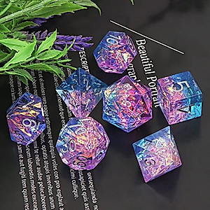 Haxtec Sparkling Sharp Edge Dice Set - Handmade Resin DND Dice with Iridescent Mylar Inclusion, Light Purple and Blue Color Mix-Enchanted Stardust
