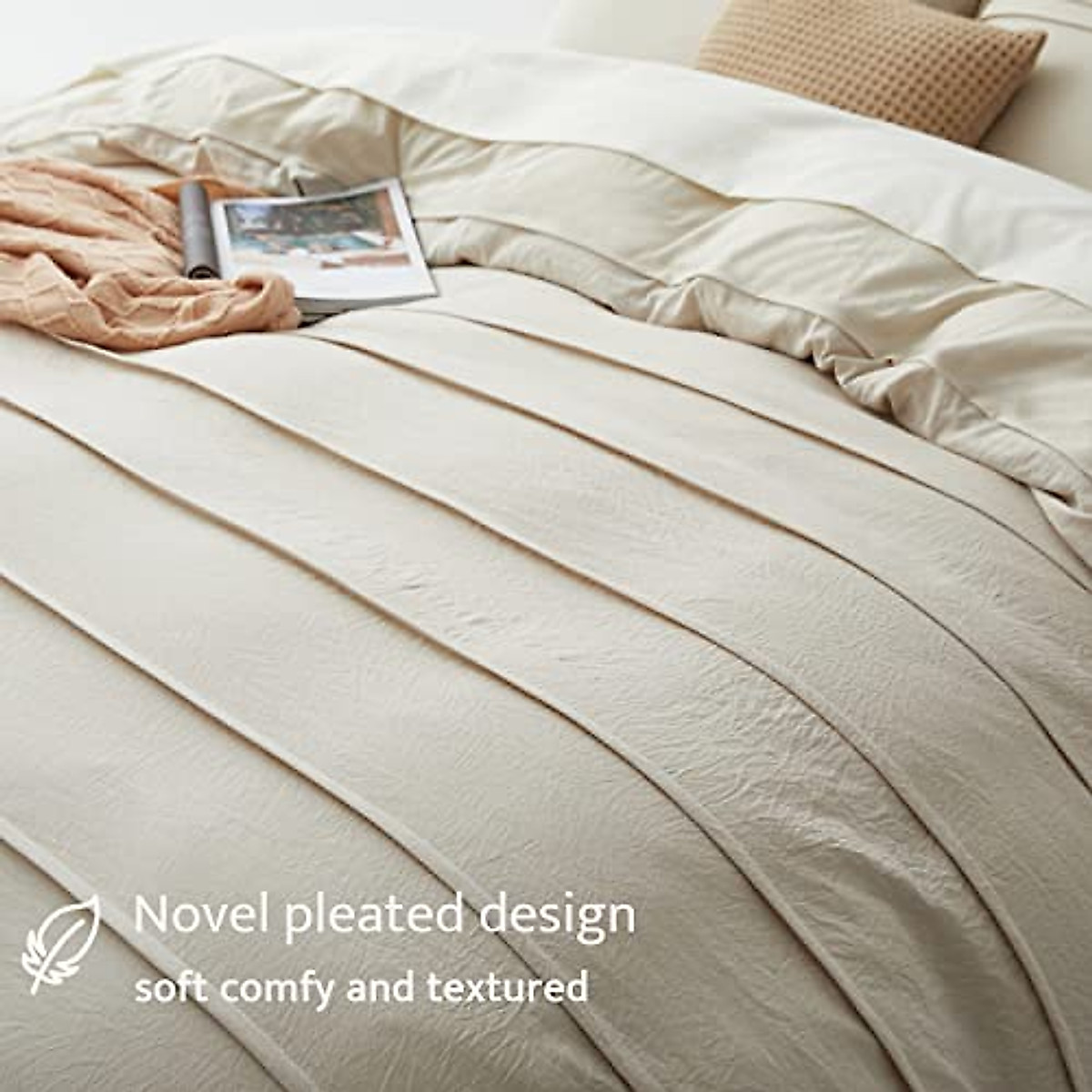 Oli Anderson Beige Duvet Cover King Size - Pleated King Duvet Cover, 3PCS Soft and Breathable Textured Bedding Set with Zipper Closure(Beige,104"x90")