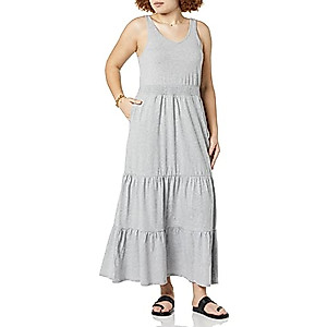 Amazon Essentials Women's Sleeveless Elastic Waist Summer Maxi Dress (Available in Plus Size), Light Grey Heather, X-Large