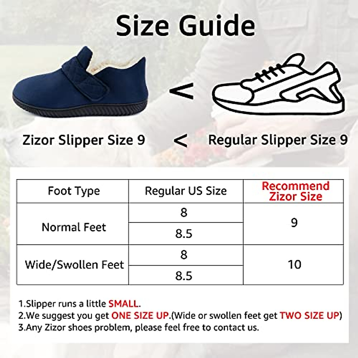 Zizor Mens Slipper, House Shoes for Diabetic, Men Gifts, Memory Foam, Indoor Outdoor, Winter Ankle Pantuflas with Rubber Sole (Navy Blue, Size 11)