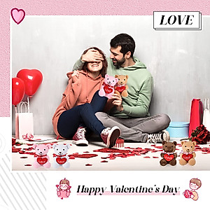 HyDren 4 Pcs Valentine's Day Stuffed Bear 6'' Cute Stuffed Animals Soft Bear with Red Heart Small Sweet Cuddly Plush Toys Gift for Classroom Exchange Prizes Party (Pink, White, Brown, Khaki)