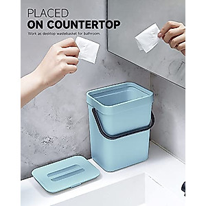 MONGTINGLU 1.3 Gallon Small Trash Can with Lid - Countertop Food Waste Bin, Kitchen Hanging Trash Can for Cabinet Door/Under Sink, Small Garbage Can for Desk, 5L(Subtle Blue)
