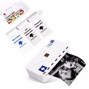 Memoqueen M04AS Mini Sticker Printer Thermal Wireless Portable Printer for iPhone with 3 Rolls Transparent/Blue on White Sticker/Semi-Transparent Paper, Compatible with iOS & Android