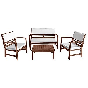 Patio Conversation Set Patio Furniture Patio Sofa Set Outdoor Chat Set 4-Piece Acacia Wood Outdoor Seating Set with Water Resistant Cushions and Coffee Table for Pool Beach Backyard Balcony Garden