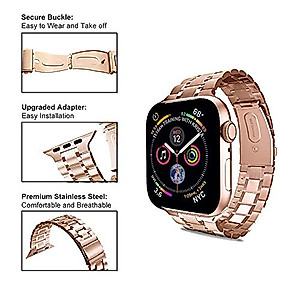 chuangshiji Compatible with Apple Watch Band 38mm 40mm 41mm 42mm 44mm 45mm Women and Men, Solid Stainless Steel Metal Wristband Replacement for iWatch Series 8/7/6/5/4/3/2/1/SE (Rose gold, 38mm/40mm/41mm)