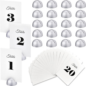 Taiyin 20 Pieces Table Number Cards Round Table Number Stands Modern Cursive Table Number 1-20 for Wedding Reception Anniversary Party Restaurant Events 4 x 6 Inches(Silver)