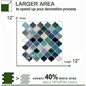 STICKGOO 10-Sheet Teal Arabesque Tile Peel and Stick Backsplash, 12”X12” Self Adhesive Wall Tiles, Stick on Backsplash for Kitchen & Bathroom (Pack of 10, Thicker Design)