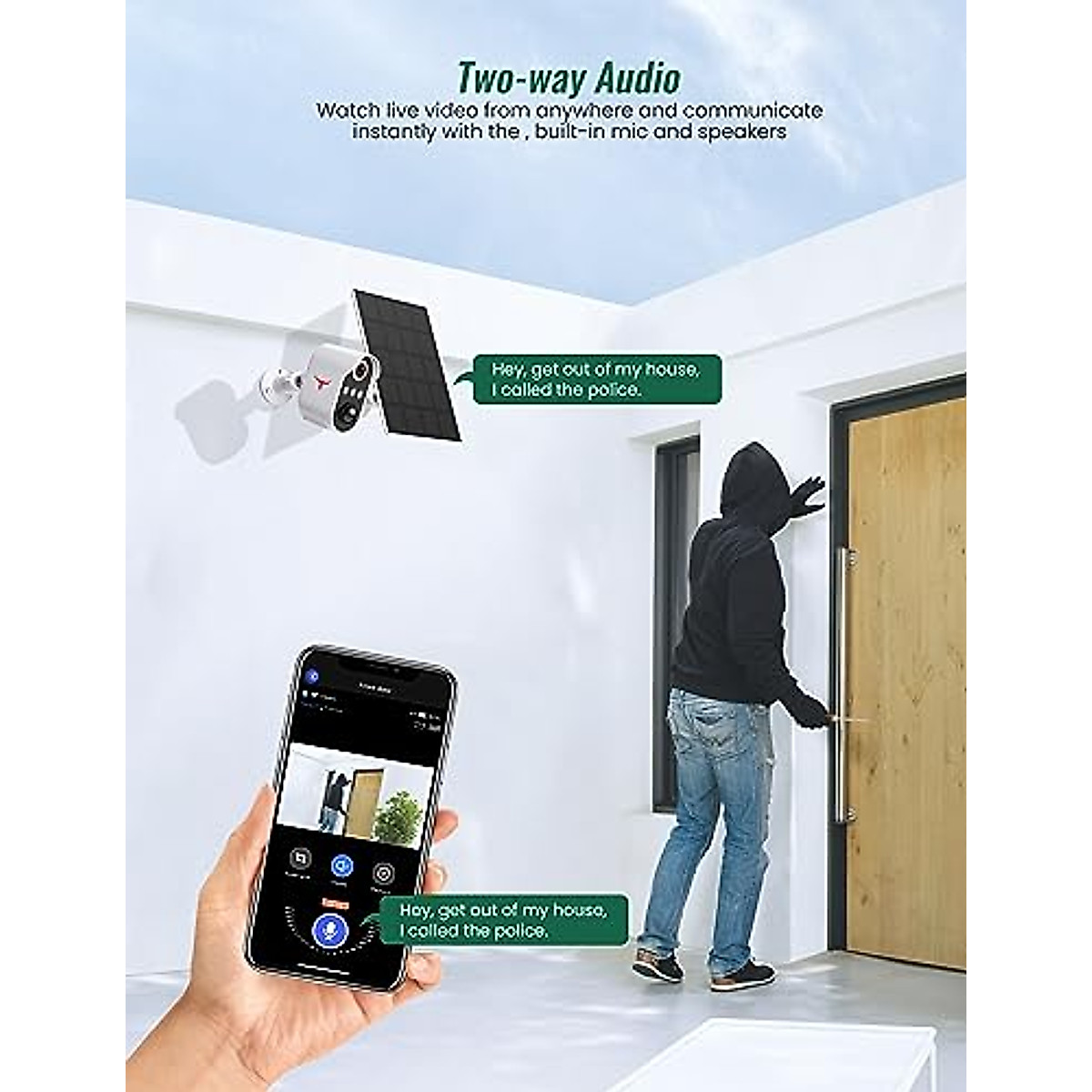 Aiwit 1080p Wireless Security Camera, Indoor/Outdoor Surveillance Bullet Cam with Solar Panels, Live View, AI Human Detection, Night Vision, 2-Way Audio, IP65 Waterproof, Cloud Storage