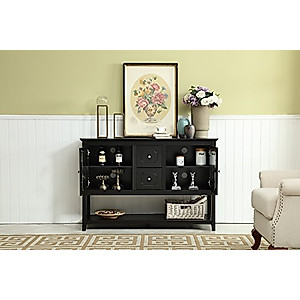 Mixcept 52" Stylish Sideboard Buffet Cabinet Wood Console Table Storage Cabinet with 2 Doors and 2 Drawers, Black