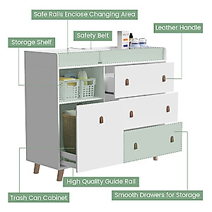 Timechee Baby Changing Table Dresser, Modern Nursery Changing Dresser Chest with 3 Drawers & 1 Shelf, Diaper Changing Pad, Storage Changing Dresser (White)