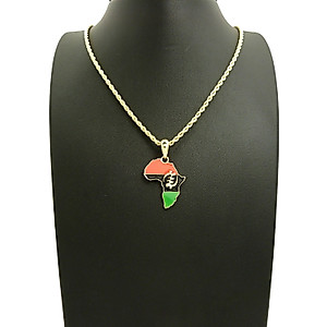 NYFASHION101 Adinkra Symbol Gye Nyame on Pan Africa Pendant with 2mm 24" Rope Chain Necklace, Gold-Tone