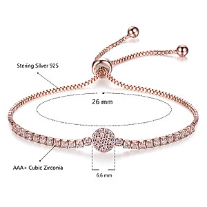 Micropave Disc Bolo Bracelet Adjustable 10 Inch 14K Rose Gold Plating
