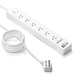 BN-LINK 1875W Surge Protected Power Strip with PD 20W Fast Charging USB-C, 5 FT Flat Plug Extension Cord, 6 Outlets & 4 USB Ports, Overload Protection, Wall Mount, for Home,Office, ETL Listed, 1200J