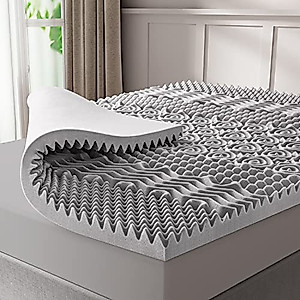 UniPon 3 Inch Egg Crate Memory Foam Mattress Topper, Charcoal Infused Mattress Topper, 7 Zones Foam Bed Topper, CertiPUR-US Certified (Queen)