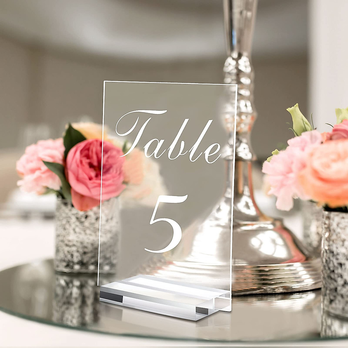 20 Pieces Wedding Table Numbers Acrylic Table Number Holder Wedding Numbers 4 x 6 Inches Clear Acrylic Table Numbers with 20 Pieces Display Stand Table Number Signs for Wedding Reception (1-20 Print)