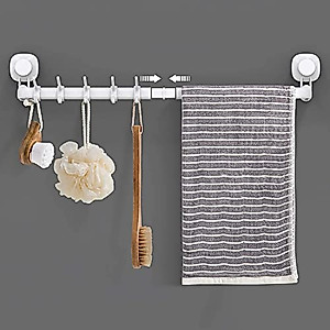 LUXEAR Suction Cup Towel Bar, 24 Inch Adjustable Shower Towel Rack, No Drill & Removable Hand Towel Holder with 5 Hooks, Wall Mounted Towel Bar for Shower Bathroom Kitchen Door - White