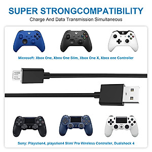 Toxaoii Replacement PS4 Controller Charging Cable Cord, Micro USB Cable Compatible with Sony Playstaion 4/ DualShock 4/ PS4 Slim/ PS4 Pro/Xbox One/One S/Xbox One Elite/Xbox One X Controllers (10FT)