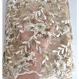 SanVera17 African Lace Net Fabrics Nigerian Embroidered Sparkling Stone French Fabric for Party Dress (Champagne) 5 Yards 266-2
