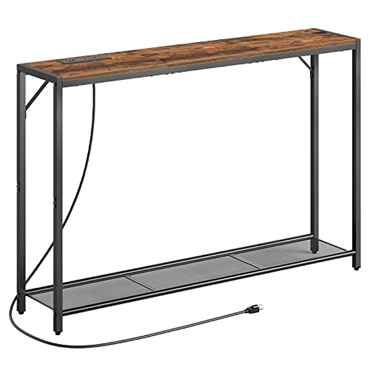 MAHANCRIS Sofa Table with Power Outlet, 43.7" Console Table with USB Ports, Behind Couch Table, Entryway Table for Living Room, Hallway, Foyer, Metal Frame, Adjustable Feet, Rustic Brown CTHR11E01Z1
