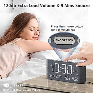 Digital Wooden Alarm Clock with Dual Alarm,Weekday/Weekend Mode,Adjustable Volume,Humidity & Temperature Detect,2-100% Dimmer,12/24H,Snooze,2 USB Chargers,Battery Backup, Loud Alarm Clock for Bedroom