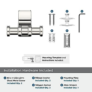 Amerock BH36050PN | Polished Nickel Double Robe Hook | 2-15/16 in. (75 mm) Length Towel Holder | Davenport | Towel Hook for Bathroom | Bathroom Hardware | Bath Accessories