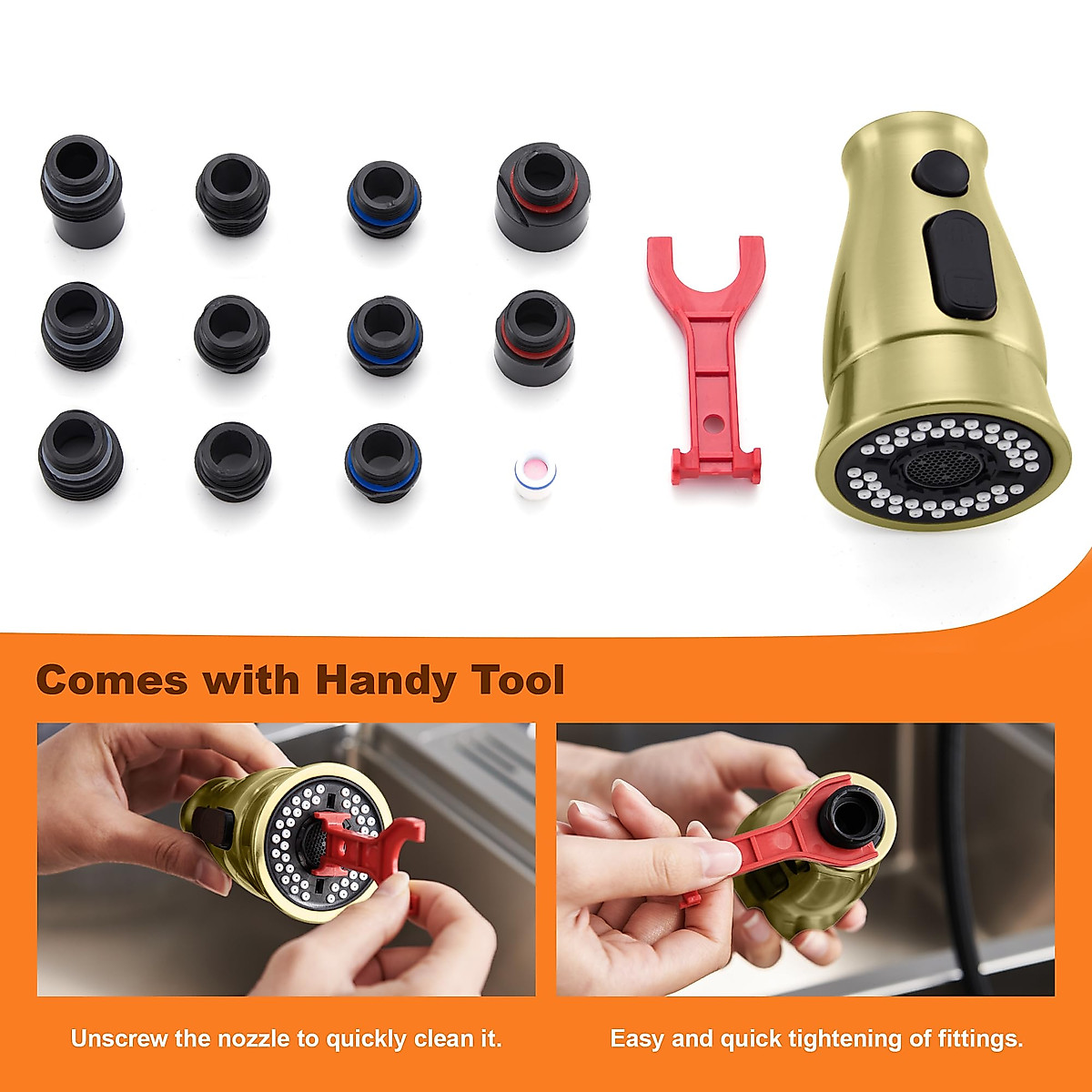 Kitchen Sink Faucet Head Replacement Part - 3 Modes for Kitchen Sink Sprayer Faucet Head, 13/16" Kitchen Pull Down Spray Head Nozzle, Brushed Nickel for G1/2 Connector, Male