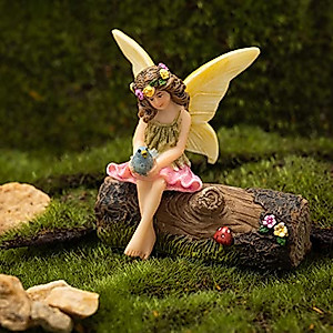 PRETMANNS Fairy Garden Fairies - Fairy Garden Accessories - Fairies for Fairy Garden Outdoor - Garden Fairy Figurine Vicky on Log for Miniature Garden 2 Items
