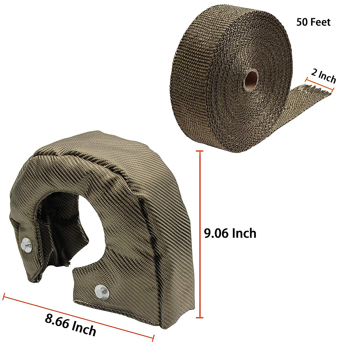 LEDAUT 2" x 50' Titanium Exhaust Heat Wrap Roll and T5 T6 Titanium Turbocharger lCover Blanket with Stainless Ties and Fastener Springs for Car Motorcycle Fiberglass Heat Shield Tape Cover Wrap