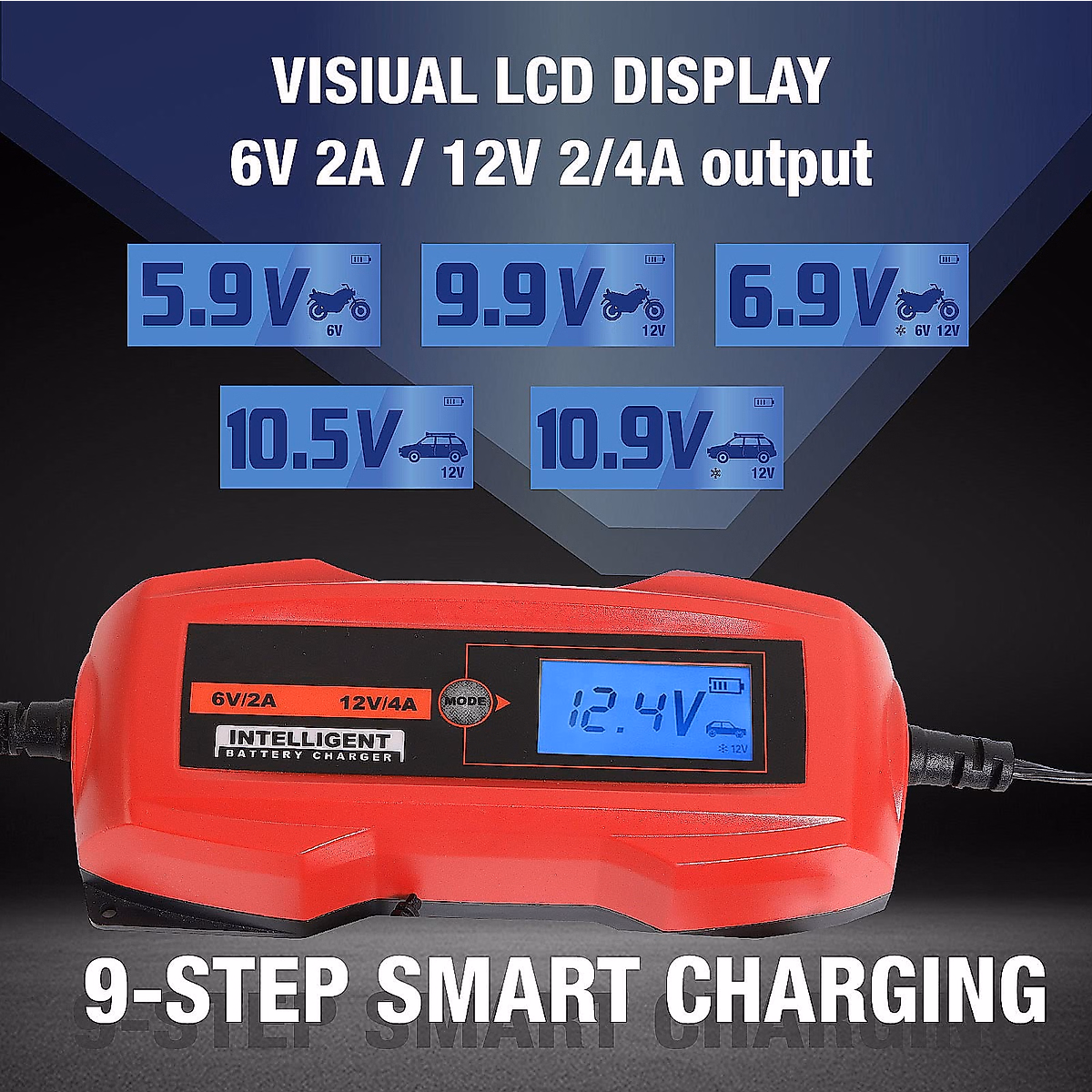 BIG RED TAM4DVLR Torin Portable 6V and 12V, 2/4-Amp Trickle Charger/Battery Maintaince: Fully-Auto Smart Battery Charger, Battery Desulfator with Temperature Compensation