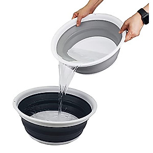 SAMMART 7.5L (1.98 Gallon) Collapsible Tub - Foldable Dish Tub - Portable Washing Basin - Space Saving Plastic Washtub (White/Grey (Set of 2))