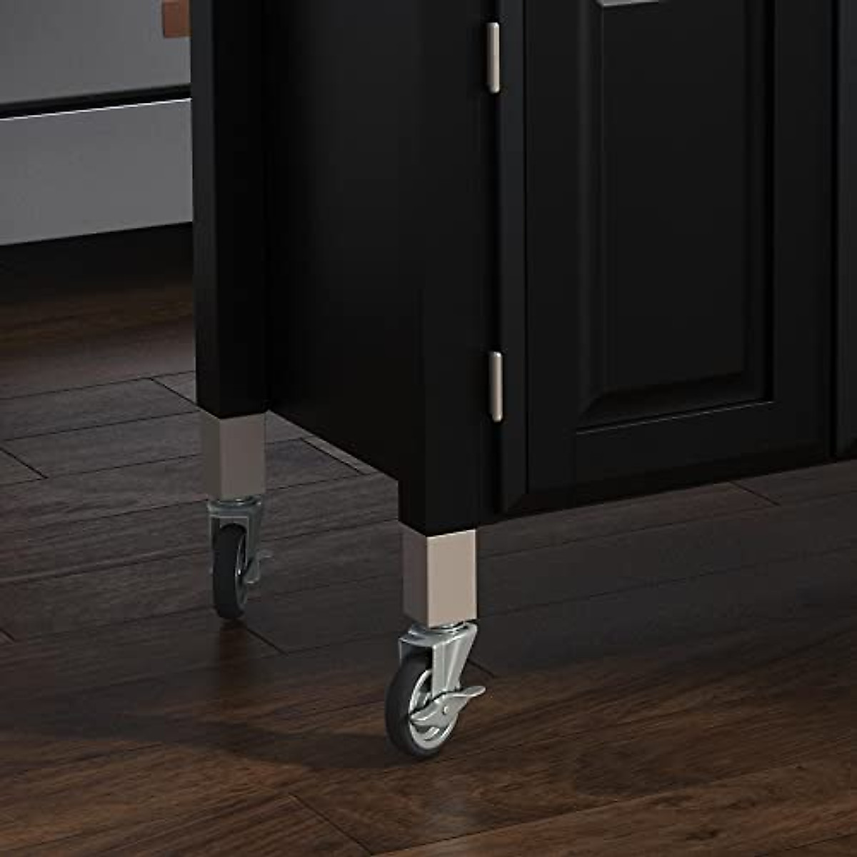 Home Styles Black Dolly Madison Prep and Serve Kitchen Cart with Natural Top, Locking Casters, Two Drawers, Two Storage Cabinets