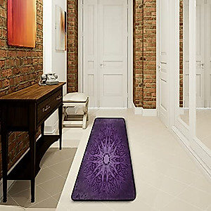Qilmy Purple Mandala Runner Rug,Anti Fatigue Comfort Floor Mats Kitchen Long Rugs for Bedroom Living Room Bathroom Hallways Entryways 72x24inch