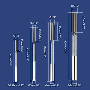 Mriuuod Chucking Reamer Set, 1/8" 3/16" 1/4" 5/16" Reamer, H7 Straight Flutes Lathe Machine Reamer, High Speed Steel Round Shank Milling Cutting Tool Reamer for Bore Machining 4pcs