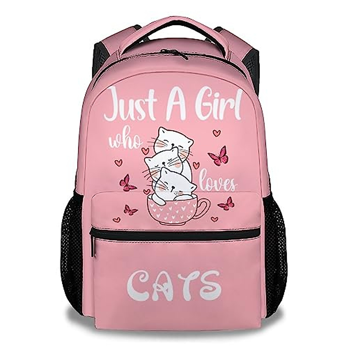 KNOWPHST Cat Girls Backpack for School, 16 Inch Pink Backpacks for Kids, Cute Lightweight Bookbag for Travel