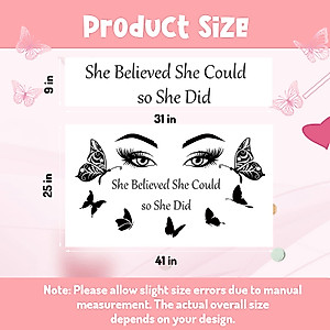 Inspirational Wall Decal Quotes Eyelash Eyes Wall Stickers Motivational Word Letter Decals She Believe She Could So She Did Wall Art Positive Sayings Sticker for Women Girls Bedroom Living Room Decor