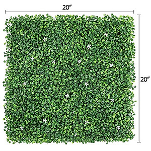 Topeakmart Artificial Boxwood Panels with Little White Flowers, Boxwood Greenery, Privacy Hedge Screen UV Protected for Home Garden Office Patio Wedding Parties Indoor Outdoor Wall Decor 20x20 6PCS