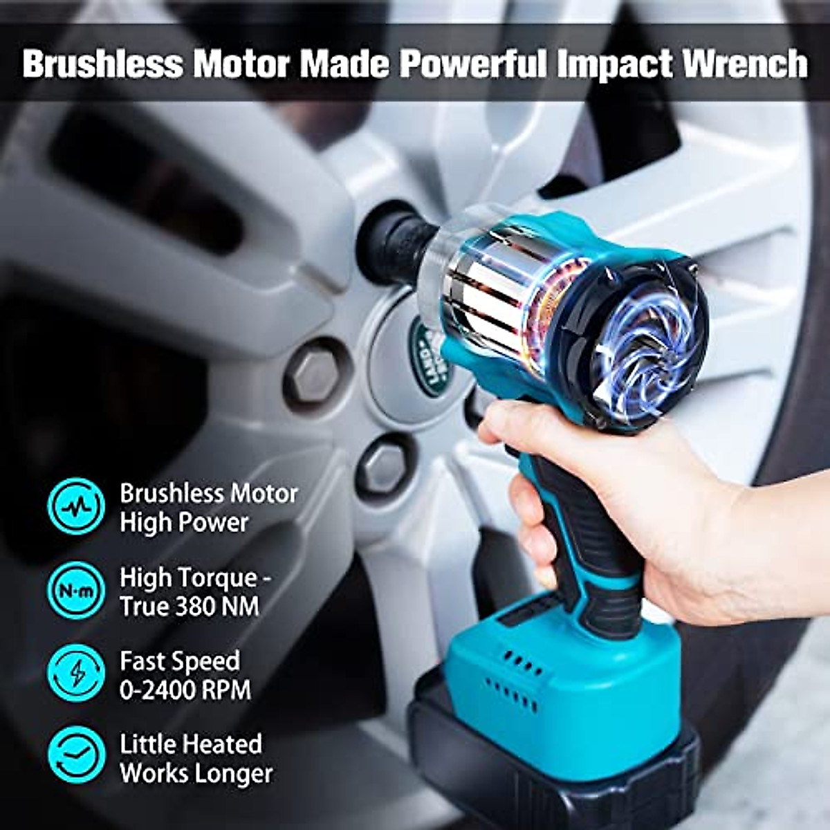 Zikopomi Cordless Impact Wrench 1/2 inch with Socket Set, 4.0 AH Large Battery Electric Power High Torque Driver Gun, 380NM Powerful Brushless Motor Impact Wrenches Power Tools