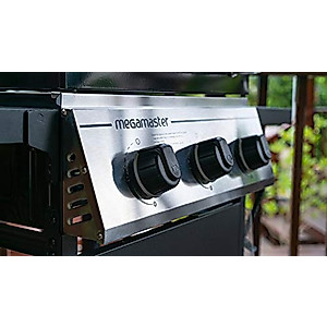 Megamaster 3-Burner Propane Gas Grill with 2 Foldable Side Tables, 30000 BTUs, Perfect for Camping, Outdoor Cooking, Patio and Garden Barbecue Grill, Silver and Black, 720-0988EA